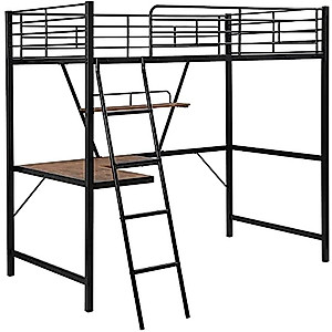 STP-Y Bunk Bed, Black, Alloy Loft Bed with L-Shaped Desk and Shelf Made of Heavy-Duty Steel. Perdurable. Need to Assemble The Mattress. Recommended 6"-8"