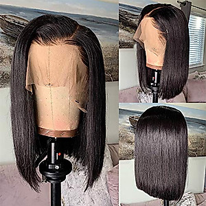 Geeta Human Hair Lace Front 13x4 Wigs Bob 10 Inch 180 Density Brazilian Virgin Human Hair Short Bob Wigs Straight Hair Natural Color