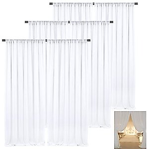 3 Pack White Backdrop Curtain for Wedding White Wedding Backdrop Curtain 10ft by 10ft, Chiffon Fabric Drape 6 Panels 5ft x 10ft White Backdrop Curtains for Wedding Party Stage Backdrop Decoration