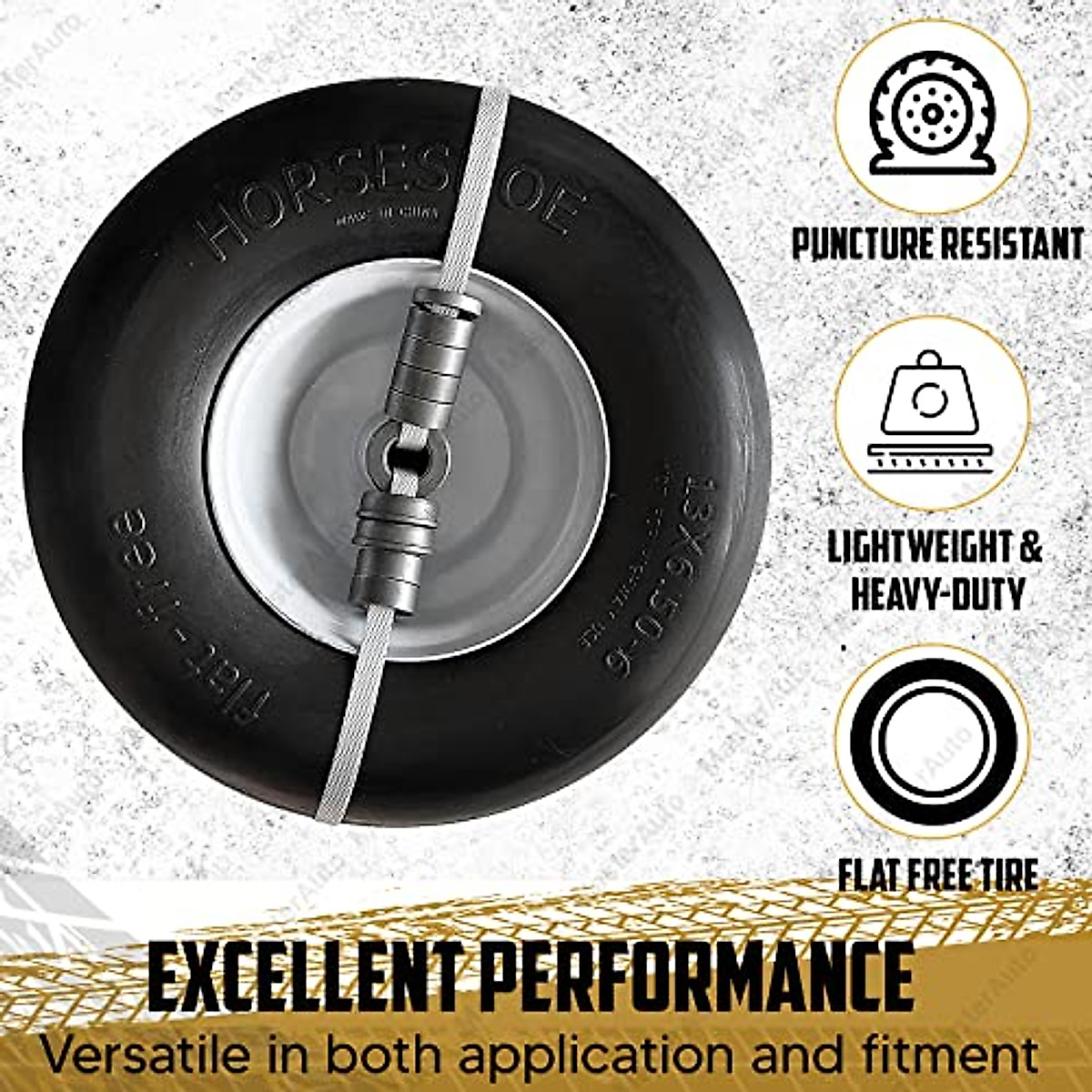 13x6.50-6 Flat-Free Lawn Mower Smooth Tire with Steel Rim for Lawn Mower Garden Tractor - Hub 4"-7.1" - 5/8" Bearing Installed - Extra 1/2" Bearing Included - Residential grade - 2-Pcs-Set