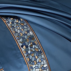 TBGFPO Cotton Bedding Set Blue Embroidery Duvet Cover Set 4 Pieces Silk Soft Sheet Pillowcase (Color : D, Size : 1.8 * 2.0m)