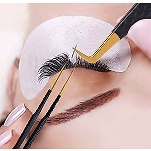 HADIZ Set of 4 Fiber Tip Diamond Grip Eyelash Extensions Tweezers Japanese Stainless Steel Lash Tweezer(Black)