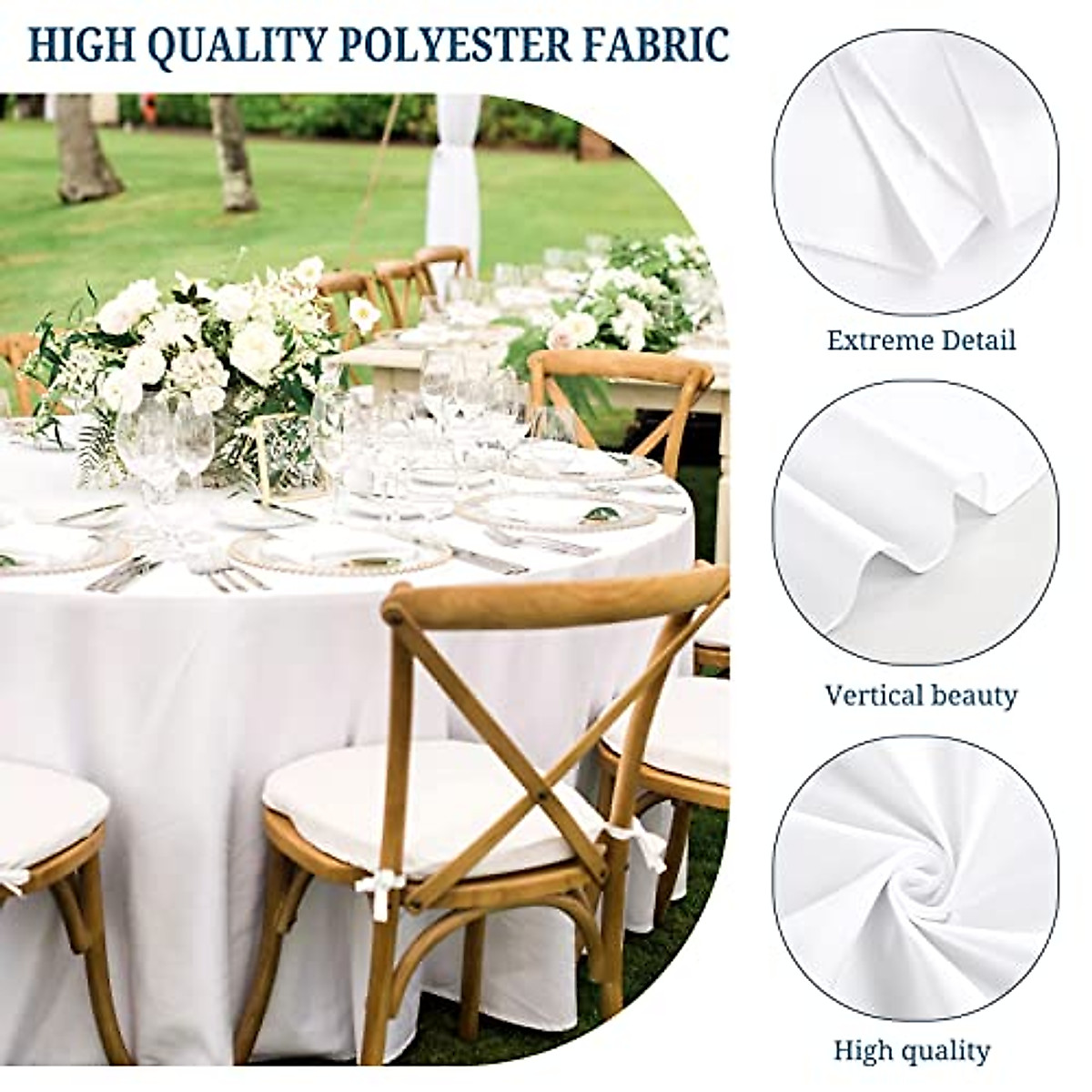 10 Packs Premium Round Tablecloth 90 Inch White Polyester Table Cloth Bulk Washable Polyester Fabric Tablecloths Table Cover for Wedding Party Banquet Buffet Table Holiday Dinner (White, 90 Inch)