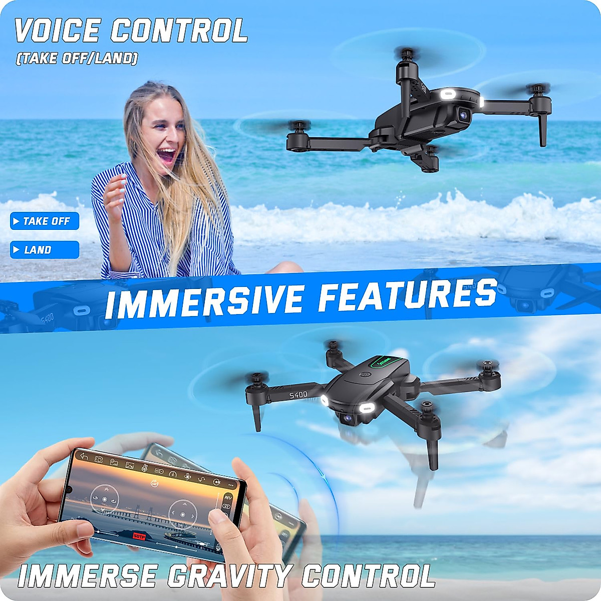 SOTAONE S400 Mini Drone for Kids with 1080P HD FPV Camera, Foldable Remote Control Helicopter Toys Gifts for Boys Girls with Auto-hovering, One Key Start/Land, Self-spin, 3D Flips 3 Speeds 2 Batteries