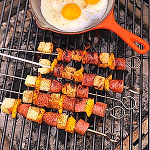 Yukon Glory BBQ Skewer Rack for Grilling Shish Kebob and skewers, Durable Foldable Stainless Steel with 6 Skewers