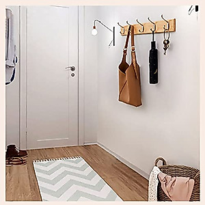 Spotact Wall Mounted Coat Rack Rustic 19.29*2.99*1.97 Inch Wooden Wall Hanger Heavy Duty Hanging Dual Hooks for Jacket Hat Towel Purse Bag for Bedroom Bathroom Entryway (5 Hooks, Cherry Wood Color)
