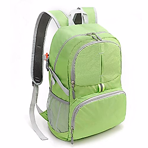 30L Green Lightweight Foldable Large Capacity Backpack for Men and Women - Waterproof Backpack for Travel Sports, Outdoors, Camping and Hiking - Adjustable Shoulder Straps and Multiple Compartments
