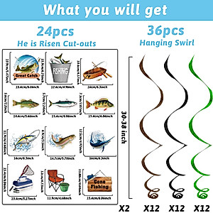 60Pcs Gone Fishing Party Supplies Fishing Birthday Party Decorations Fishing Banner Ceiling Streamers Fish Paper Signs Fishing Party Decorations Fish Hanging Swirl Paper Cutouts for Fishing