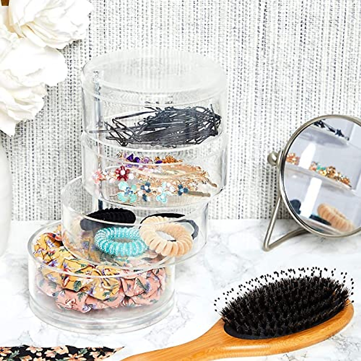 4-Tier Clear Plastic Jewelry Storage Box, Stackable Hair Accessories Organizer for Girl's Hair Ties, Clips, Bows (4.5 x 6.9 In)