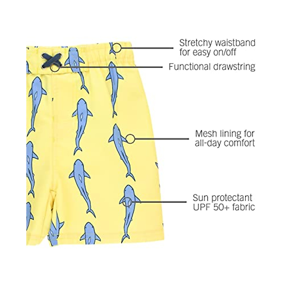 RUGGEDBUTTS Boys' Swim Trunks, Yellow, 12-18 Months