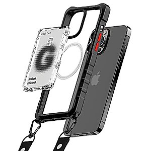 GOOSPERY Z Bumper Case with Strap and Magnetic Card Holder with Magsafe Shock Absorbing Dual Layer Structure TPU Edge Crystal Clear PC Cover with Shoulder Strap, Clear