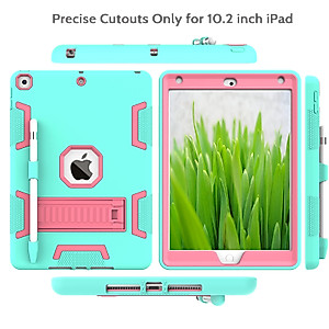 Rantice iPad 9th Generation Case, iPad 8th/7th Generation Case, iPad Case with Kickstand and Pencil Holder for iPad 10.2 Case(Mint Green+Rose)