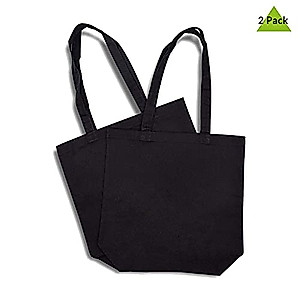 Canvas Tote Bags - 2 Pack Black Cotton Shopping Bags with Shoulder Length Handles, Small Reusable Natural Organic Muslin Fabric Cloth, Blanks For Sublimation, Stores, Business, Crafts, Gifts - 16x16x5