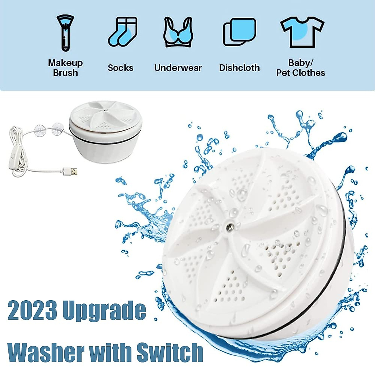 NADUSEP Mini Portable Washing Machine, Mini Portable Dishwashers for Sink, Ultrasonic Turbine Portable Clothes Washing Machine with USB for Home Business Travel College Room RV Apartment