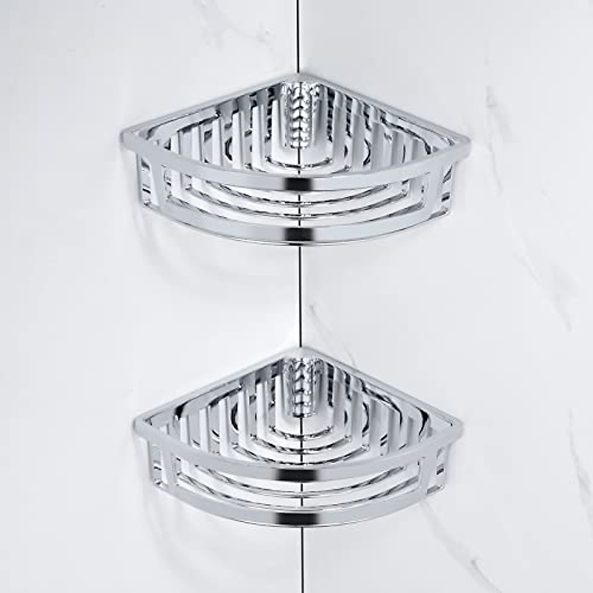 Bathroom Corner Shower Caddy, Triangle Wall Mounted Shower Shelf Corner Shower Basket Caddy,Drilling Kitchen Racks Shower Organizer for Bathroom,Toilet, Dorm, Kitchen,Chrome