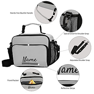 Custom Grey Kids Lunch Bag personalized your name Insulated Lunch Bags Reusable Lunch Box Lunch Tote Bag for School Office Work Picnic