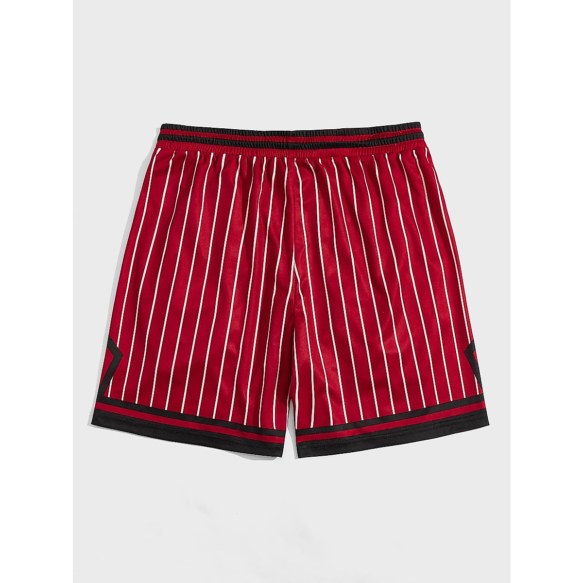 GORGLITTER Men's Striped Letter Graphic Drawstring Waist Shorts with Pockets Burgundy Medium