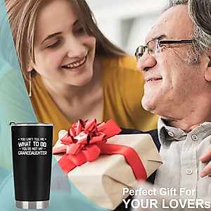 CHICKOR Grandpa Gifts For Birthday, Christmas - You Cant Tell Me What To Do Granddaughter Tumbler 20 Oz - Grandma And Grandpa Mug - New Grandfather Gift - Promoted To Great Grandparents Cup