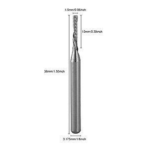 LIBOQIAO 1/8-Inch Shank Diameter 1.5mmx10mm 1 Flute Single Flute Downcut Spiral End Mill CNC Router Bit for Acrylic, PVC, MDF,Aluminium