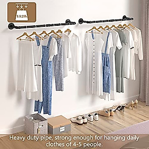 Elibbren 2 Pack Clothing Rack Wall Mount, Industrial Pipe Clothing Rack 38.4IN, Hanging Clothes Rack,Heavy Duty Iron Garment Rack Bar for Closet,Laundry Room, Multi Purpose Hanging Rod,Black