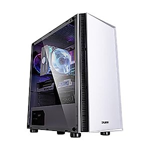 Zalman R2 White ATX Mid Tower Gaming PC Case, Mesh Front Panel, Tempered Glass, Top I/O Ports, 120mm Spectrum RGB LED Fan, Cooling System - White