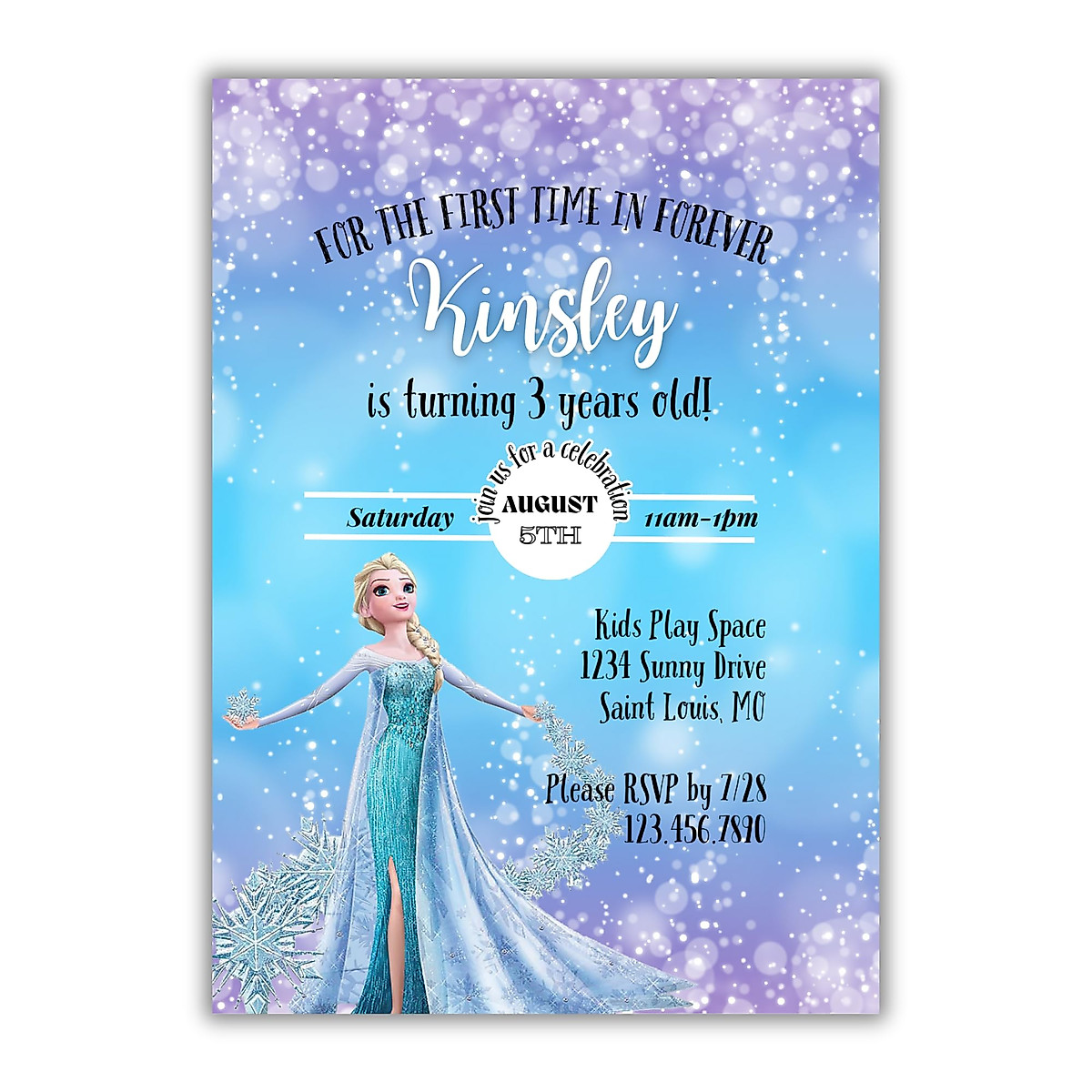 Frozen Inspired Birthday Party Invitation, Personalized, 5 inches by 7 inches, Envelopes Included with Printed Option, Printed or Digital DIY Party Supplies Invitation Cards