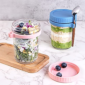 Overnight Oats Containers with Lids and Spoon, 4 Pack Mason Jars, 16 Oz Glass Container to Go for Chia Pudding Yogurt Salad Cereal Meal Prep