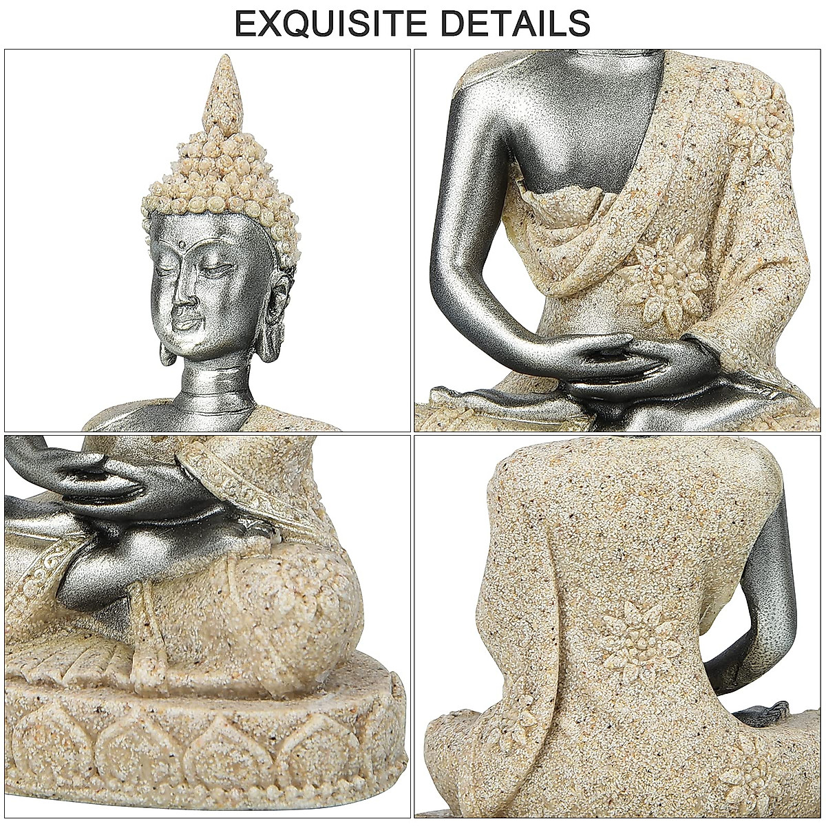 GoYonder Sandstone Buddha Statue for Home Decor, 4.3" Rustic Buddha Decor Thai Shakyamuni Figurine, Hindu Decor for Meditation Altar with Bronze Finish