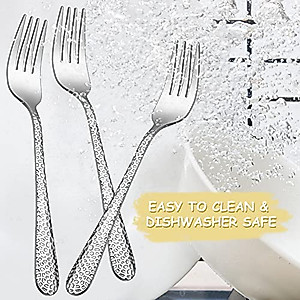 TeamFar Toddler Forks, Stainless Steel Toddler Utensil Silverware Baby Forks for Self Feeding at Home & Preschool, Healthy & Non Toxic, Mirror Polished & Hammered Handle, Dishwasher Safe, Set of 6