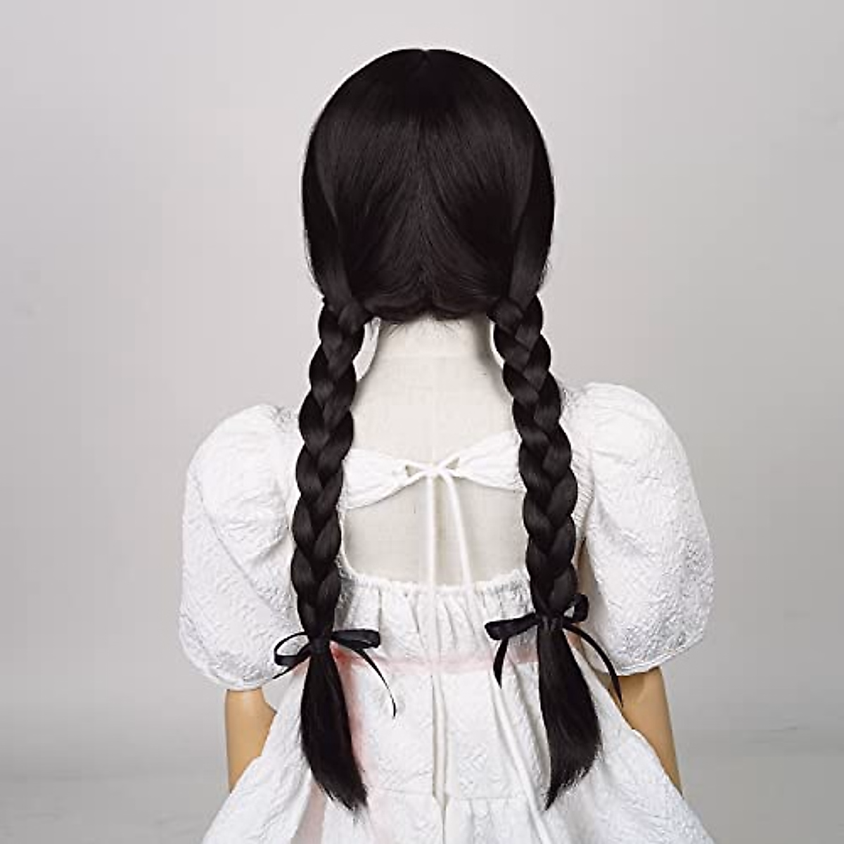 Aicos Black Braided Costume Wig for Girls Kids Long Straight Cosplay Wig for Halloween Party+Wig Cap