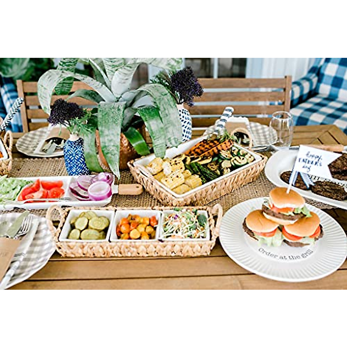 Mud Pie Water Hyacinth Section Server, 5" x 16 1/4", White, Brown