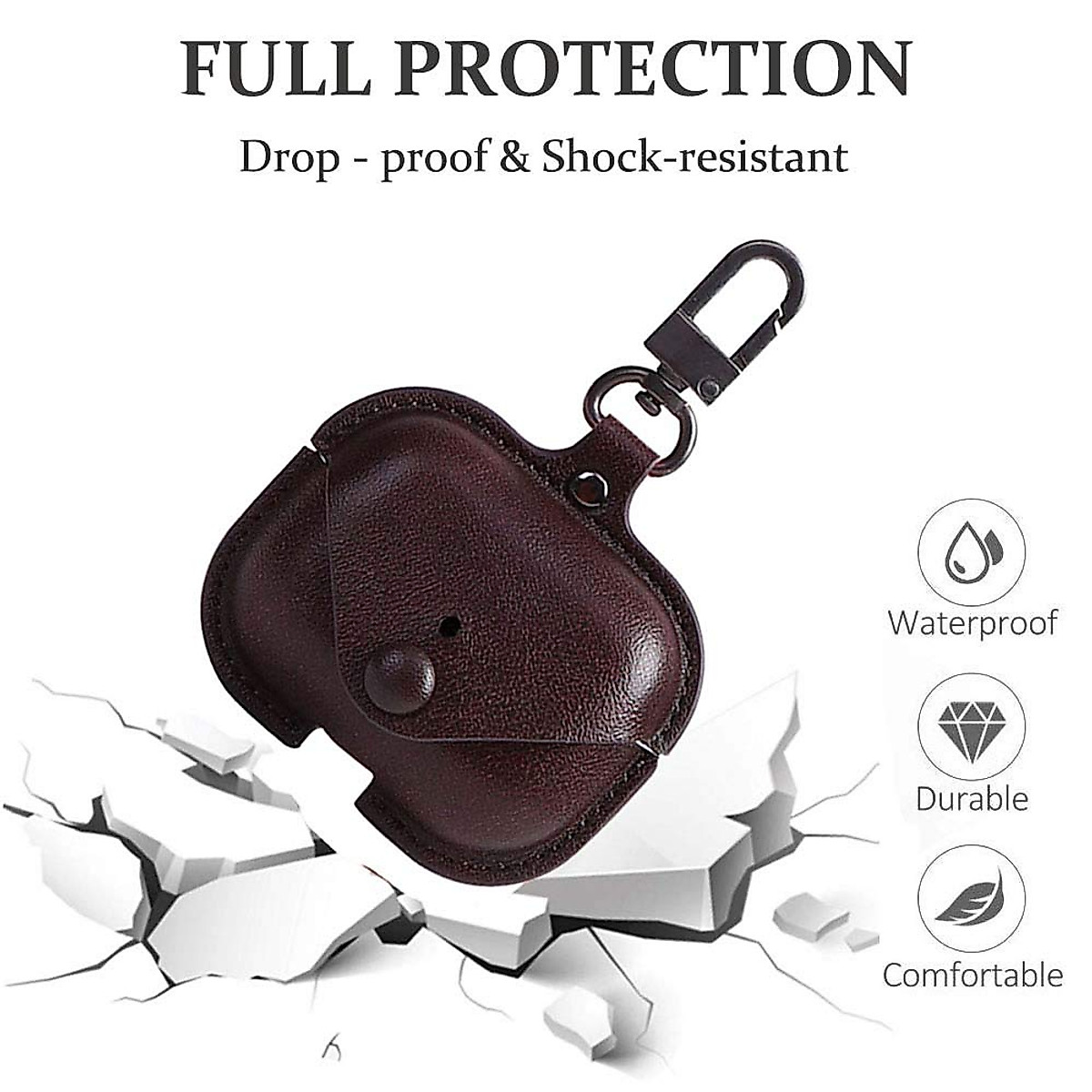 Genuine Leather Case Compatible with AirPods Pro Case, VOMA Protective Cover for Apple AirPods Pro Wireless Charging Case Headphones EarPods, Soft Leather Cover with Keychain Hook Chocolate Brown