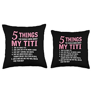 Titi Gifts 5 Things You Should Know About My Titi Funny Grandma Gift Throw Pillow, 16x16, Multicolor