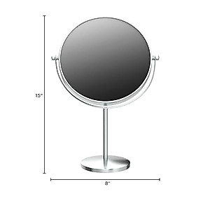 Tabletop Makeup Mirror with Magnification 8" Double-Sided Vanity Mirror 1X/10X Magnifying Mirror with Stand,Classic Round Desktop Make Up Mirror for Bathroom Bedroom,15" Height,Bright Silver,No Light