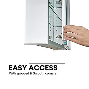 Fine Fixtures Bathroom Medicine Cabinet, Aluminum, Recessed/Surface Mount, 24" x 30", 2 Door, Mirrored w/ 2 LED Strips