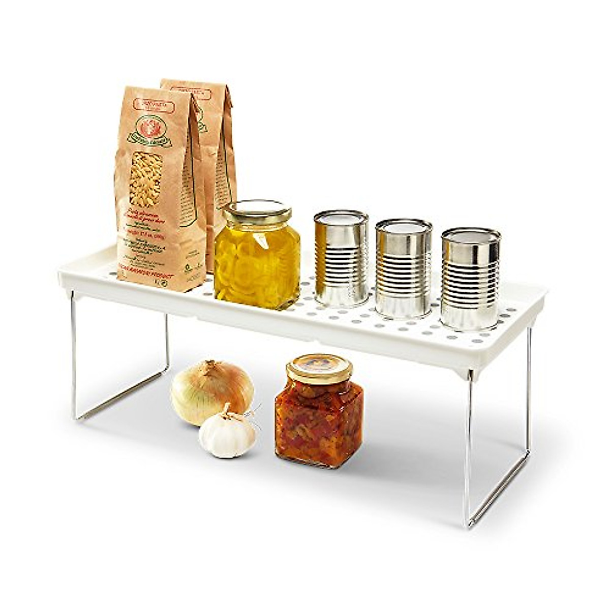 madesmart Large Stacking Shelf - Clear | CABINET COLLECTION | Organizer for Cabinet or Counter | Collapsible Legs for Storage | Non-slip Rubber Feet | BPA Free