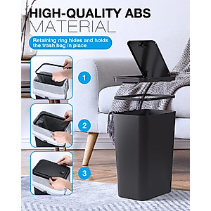 ITCPRL Bathroom Trash Can with Lid, 2 Pack 4 Gallons/15 Liters Garbage Can with Pop-Up Lid, Small Plastic Trash Can, Slim Trash Bin Waste Basket for Bathroom, Bedroom, Office, Living Room(Black)