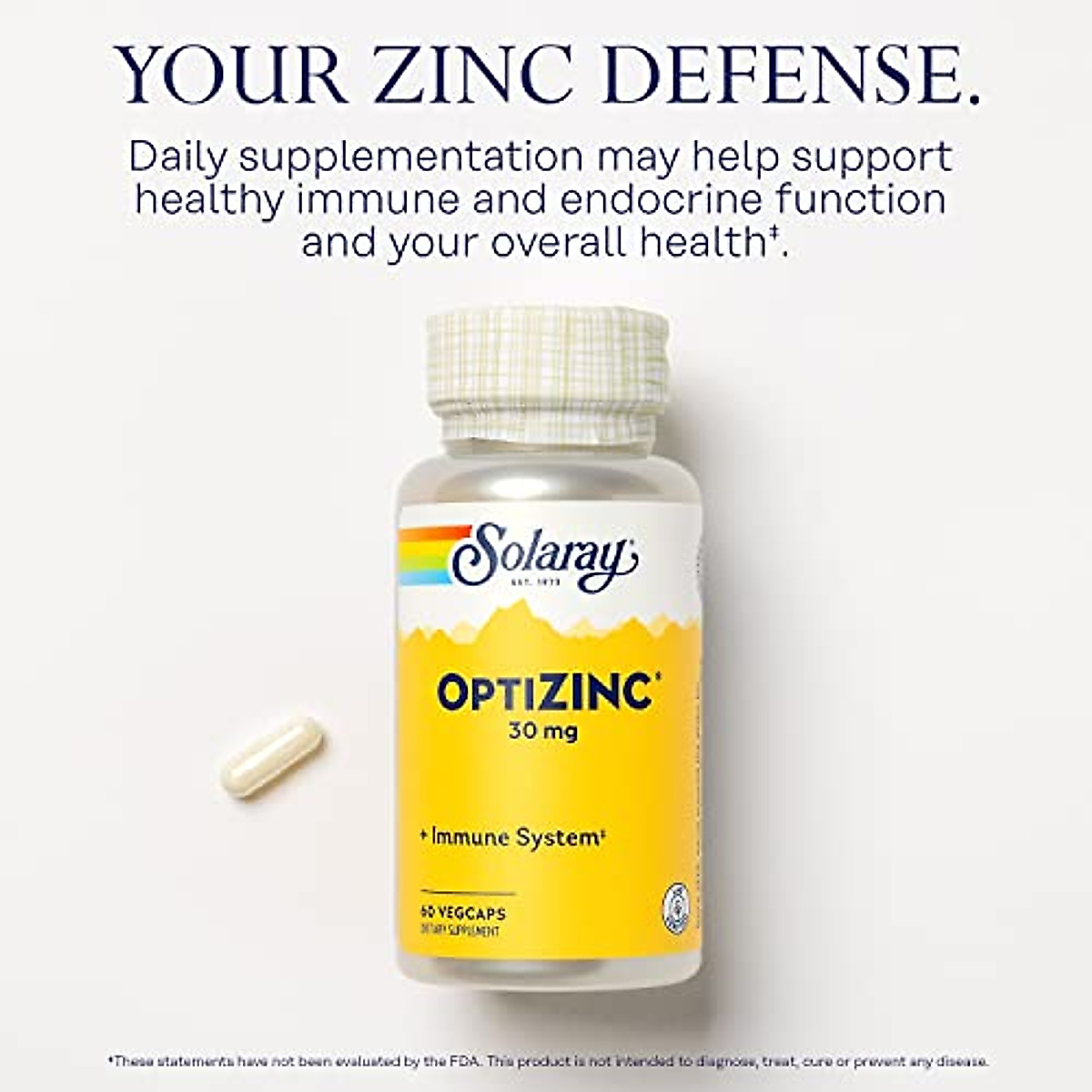Solaray OptiZinc 30mg Immune Support Supplement, Chelated Zinc Capsules, Endocrine Systems and Cellular Health Support, with Methionine, Vitamin B6 and NO Copper, 60-Day Guarantee, 60 Serv, 60 VegCaps