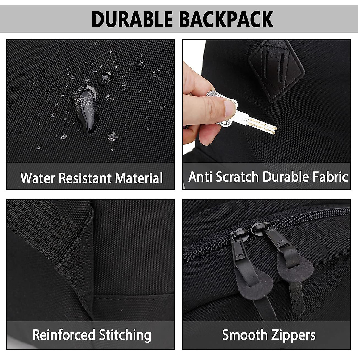 VX VONXURY Backpack for Men Women,15.6 Inch Water-resistant School Bookbag Casual Travel Daypack for Teen Boys and Girls Black