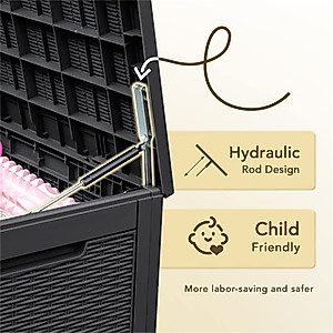 100 Gallon Resin Deck Box for Outdoor, All-Weather Deck Boxes, Extra Seating Benches, Indoor Outdoor Storage Housing Lockable Storage Container Box, 47.83 L x 21.46 W x 24.21 H inches, Black