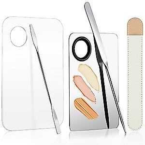 5pcs Makeup Spatula Korean Set,Including Foundation Spatula Makeup Korean Stainless Steel Makeup Palette Acrylic Cosmetic Palette,Makeup Mixing Palettes Cosmetic Spatula Tool