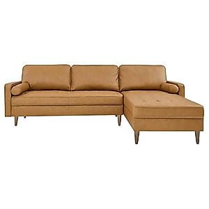 Pemberly Row 98" Modern Style Leather Sectional Sofa in Tan Finish