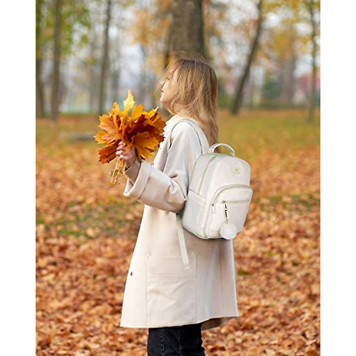 MATEIN Purse Backpack for Women, Waterproof Small Cute Fashion Shoulder Bag with USB Charging Port, Lightweight Mini Casual Daily Travel Backpack Daypack Gift for Ladies Teens Girls, Beige