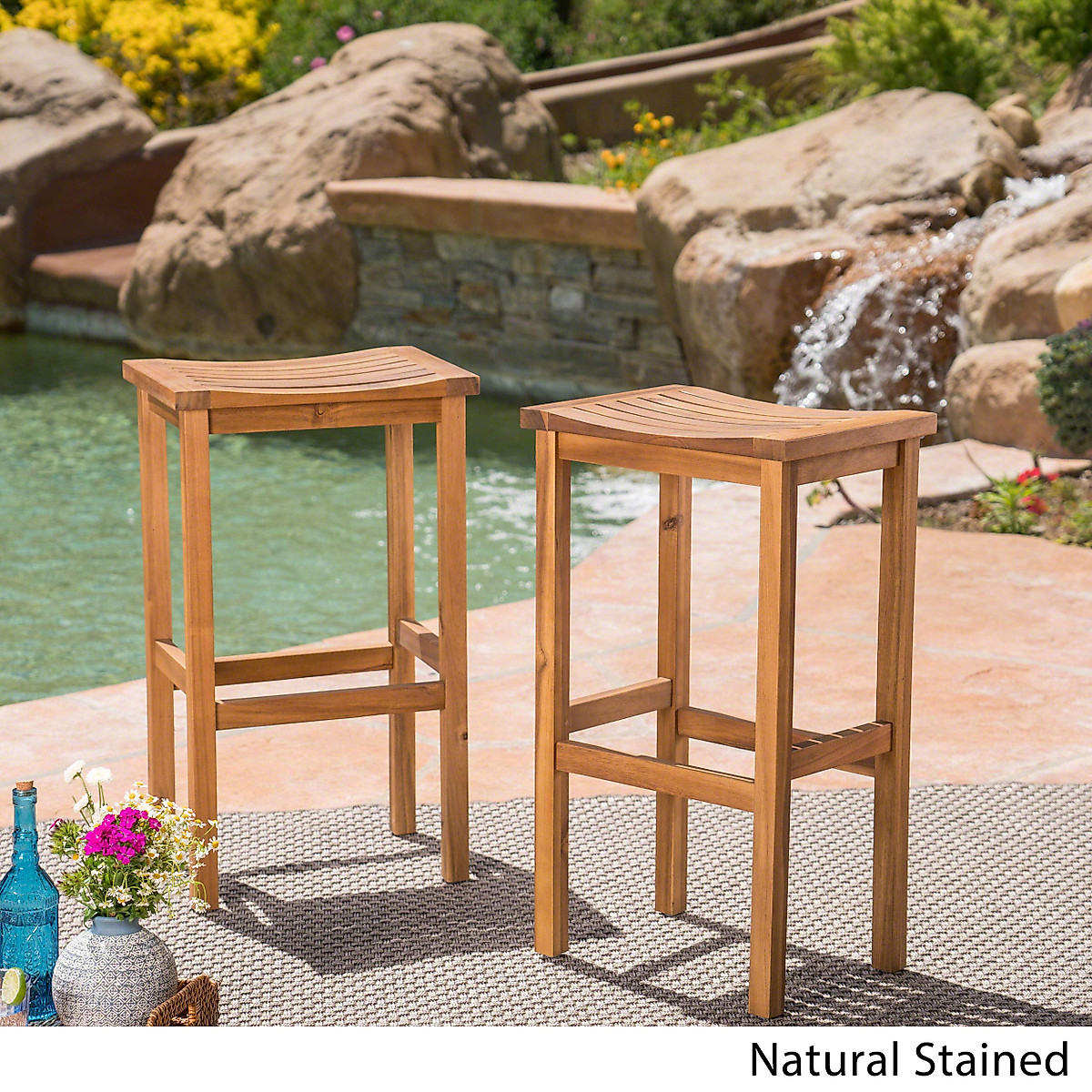 Christopher Knight Home Caribbean Outdoor 30" Acacia Wood Barstools, 2-Pcs Set, Natural Stained