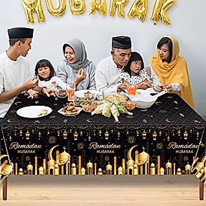 6 Pack Ramadan Plastic Tablecloth Decorations for Home, Eid Mubarak Ramadan Disposable Table Cover Decorations, Muslim Happiness Ramadan Eid Al-fitr Table Cloths for Ramadan Party Supplies, 54x108Inch