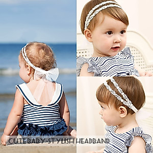 DANMY Baby Girl Super Elastic Headband,Cotton Lace Toddler Hair Band,Infant Soft Turban Hair Accessories Set