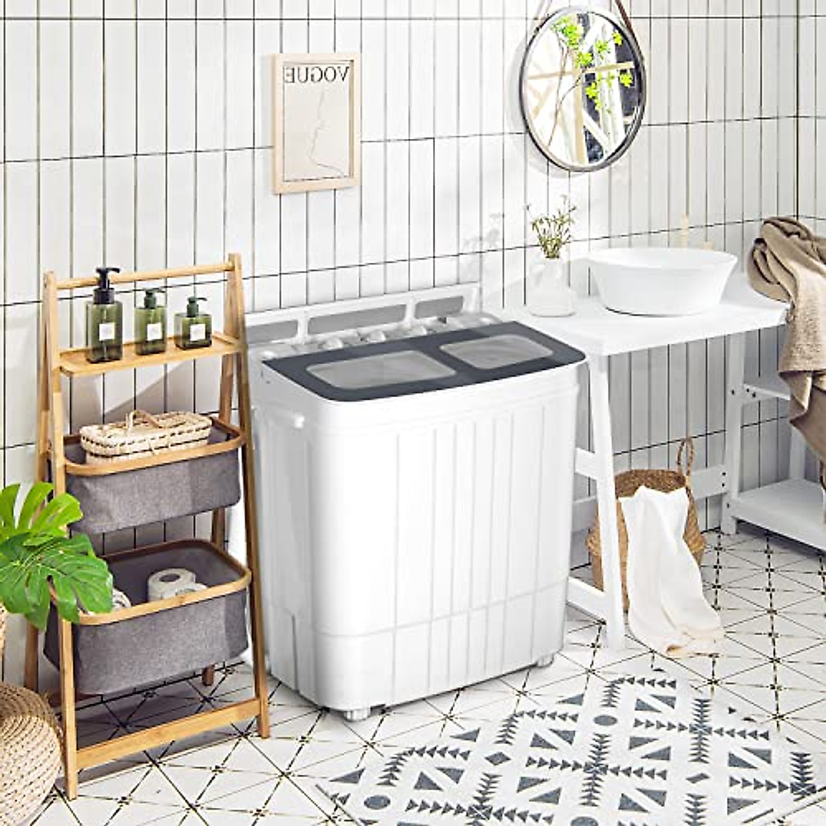 INTERGREAT Portable Washing Machine Mini 17.6 Lbs Compact Washer Machine and Dryer Combo, Small Twin Tub Washer with Spin Cycle for Camping, Laundry, Apartments, Dorms, College Rooms, Rv’s (Grey)