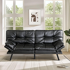 MUUEGM Futon Sofa Bed Couch Convertible Memory Foam Sleeper Love Seat, Modern Daybed for Small Space, Living Room, Office, Apartment, Adjustable Backrests Armrests, 71" Sofabed, Black