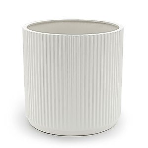Amazon Basics Fluted Ceramic Round Planter, 10-Inch, White