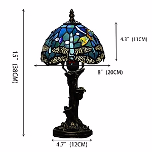 LGWW Tiffany Style Table Lamp Dragonfly Style Rose Base Stained Glass Bedside Lamp Antique Luxurious Bedside Desk Reading Light 15X8X8 Desk Light Metal Base Decor Bedroom Living Room Home Office